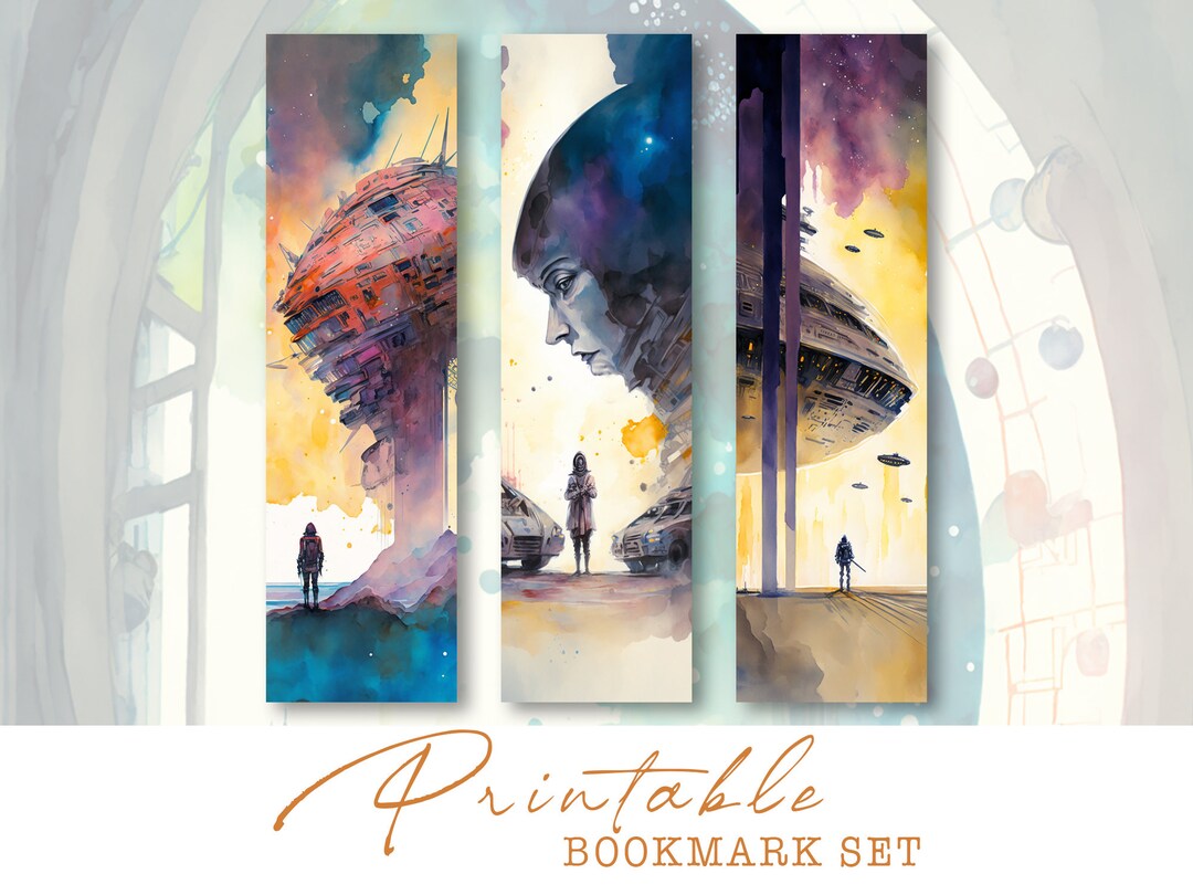 Sci Fi Printable Bookmarks Set of 3, Futuristic Ephemera, Junk Journal ...