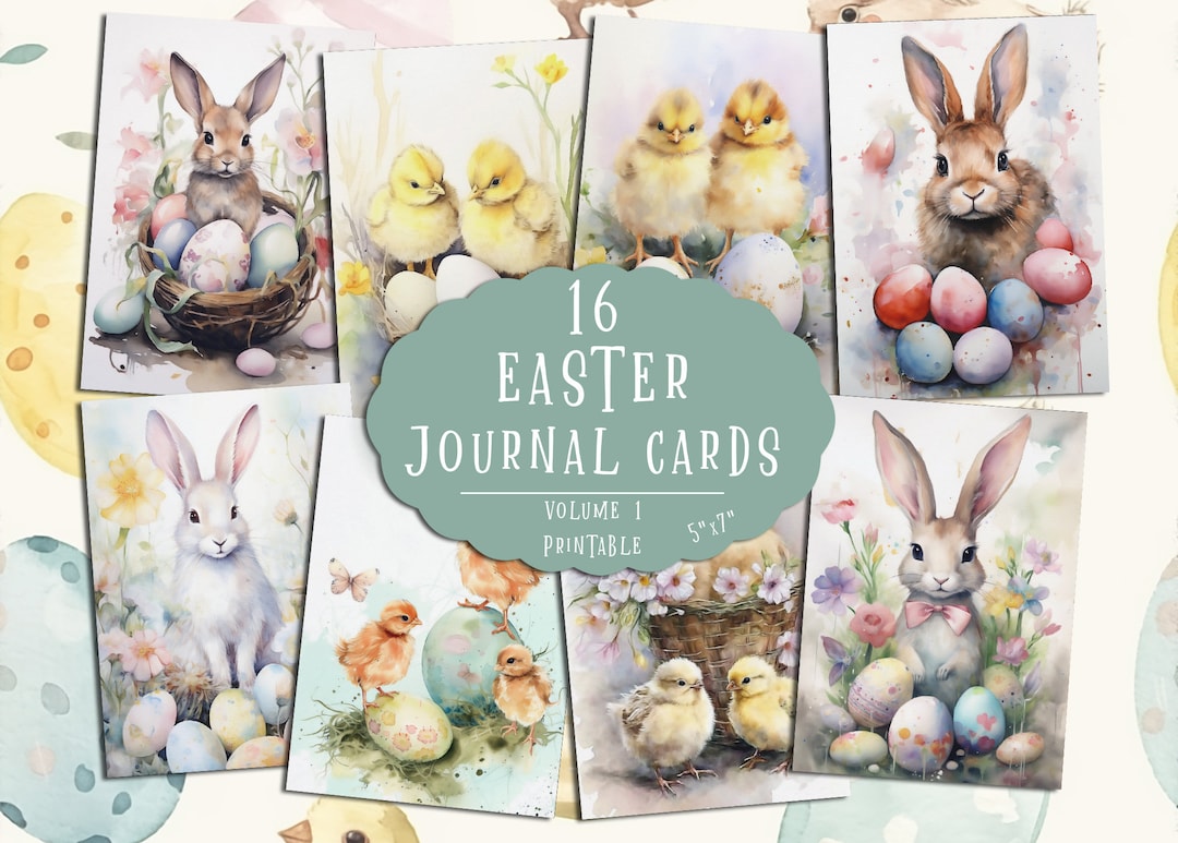 Easter Cards Pack, Bunny, Egg, Chick Greeting Cards, Printable Journal ...