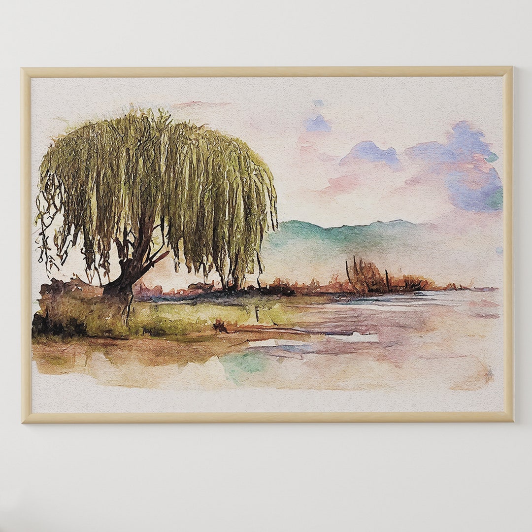 Weeping Willow Watercolor Art | Landscape Digital Print | Willow Tree ...