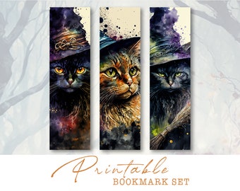 Witch Black Cat Bookmarks: Halloween Gothic Ephemera (digital Download ...