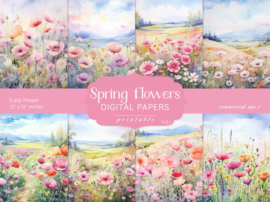 Spring Digital Paper Pack, Floral Scrapbook Kit, Flower Background ...