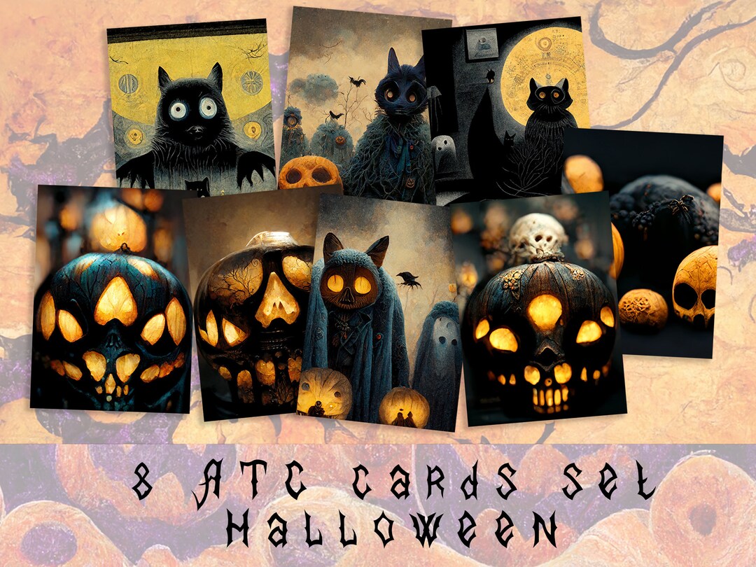 Halloween Atc Set of 8, Digital Collage Sheet, Atc Cards Halloween Aceo ...
