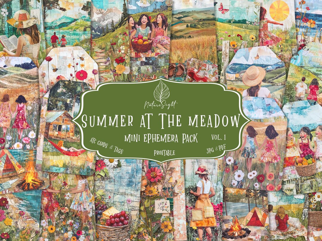Summer Meadow Ephemera Pack: Printable ATC Cards, Junk Journal Kit ...