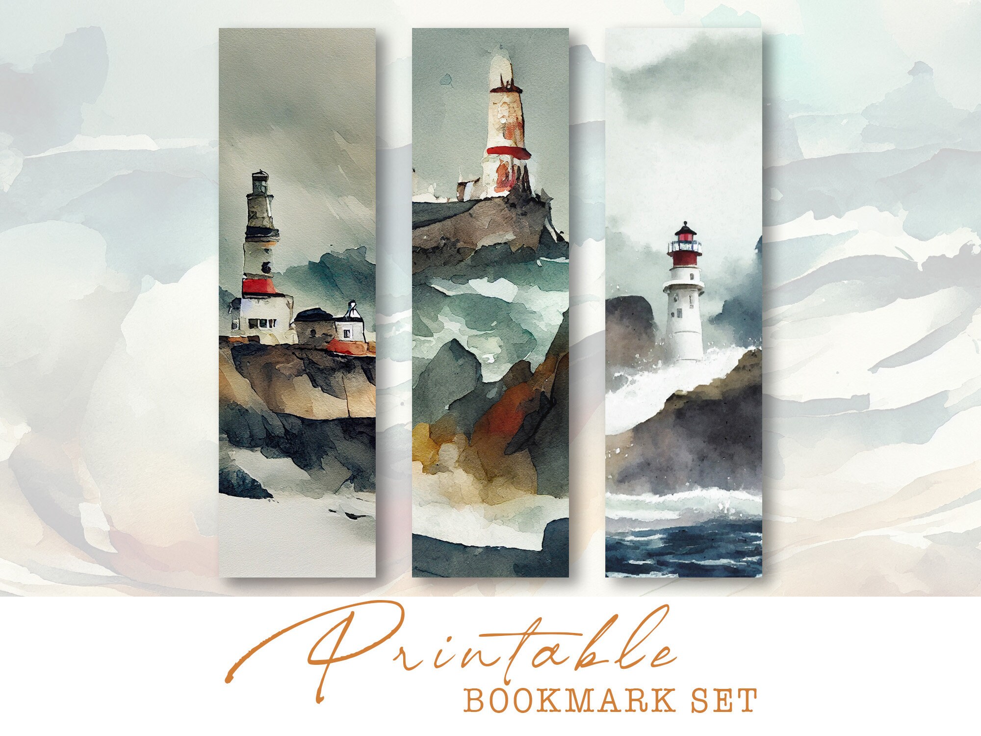 Nautical Watercolor Printable Bookmarks Set Lighthouse - Etsy