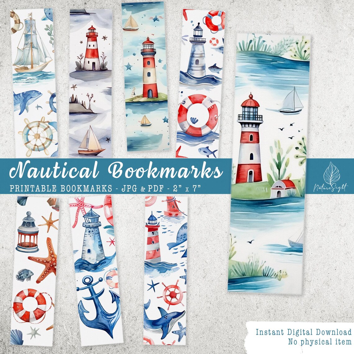 Nautical Printable Bookmarks: Coastal Scrapbook Tags (digital Download ...