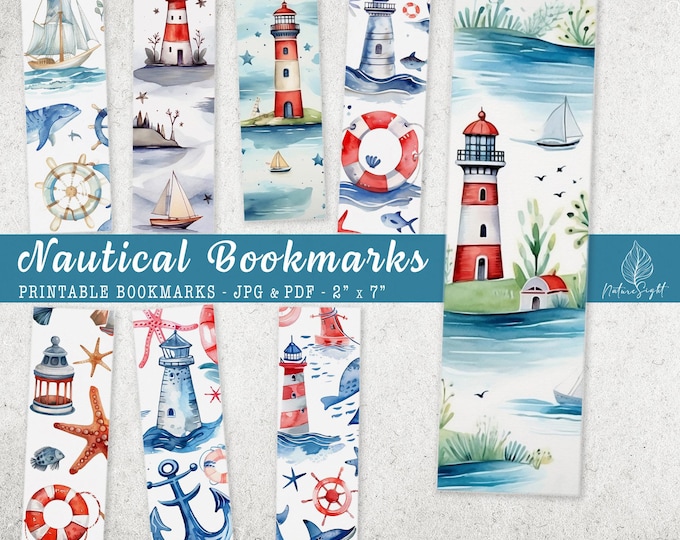 Nautical Printable Bookmarks: Coastal Scrapbook Tags (digital Download ...