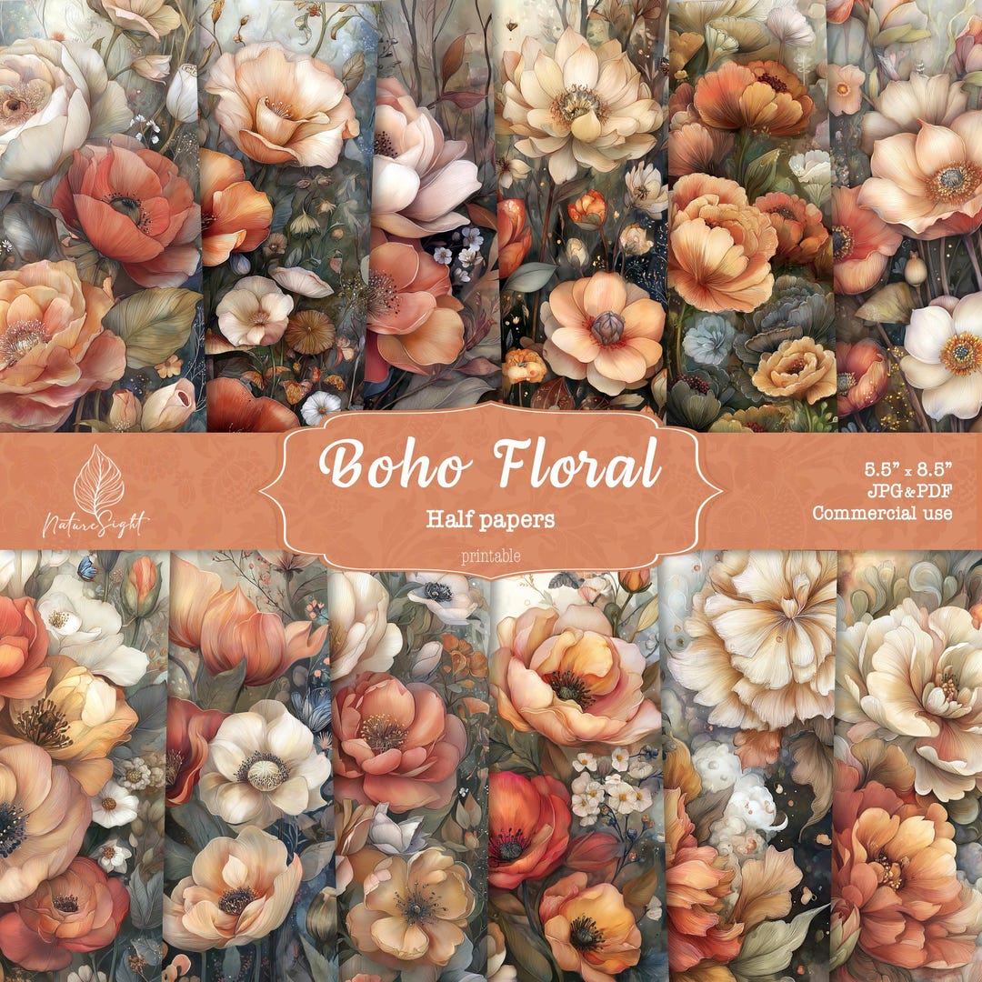 Boho Floral Junk Journal Pages, Vintage Ephemera Printable Kit, Pastel ...
