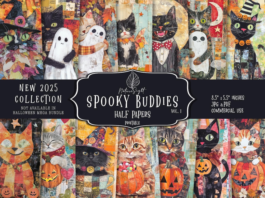 Halloween Cats Printable Paper Pack: Spooky Junk Journal Ephemera ...