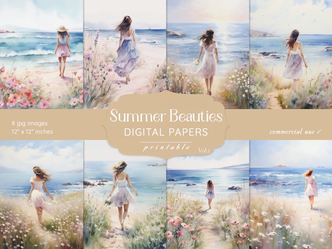 Summer Beauties Digital Paper Set | Beach and Floral Digital ...