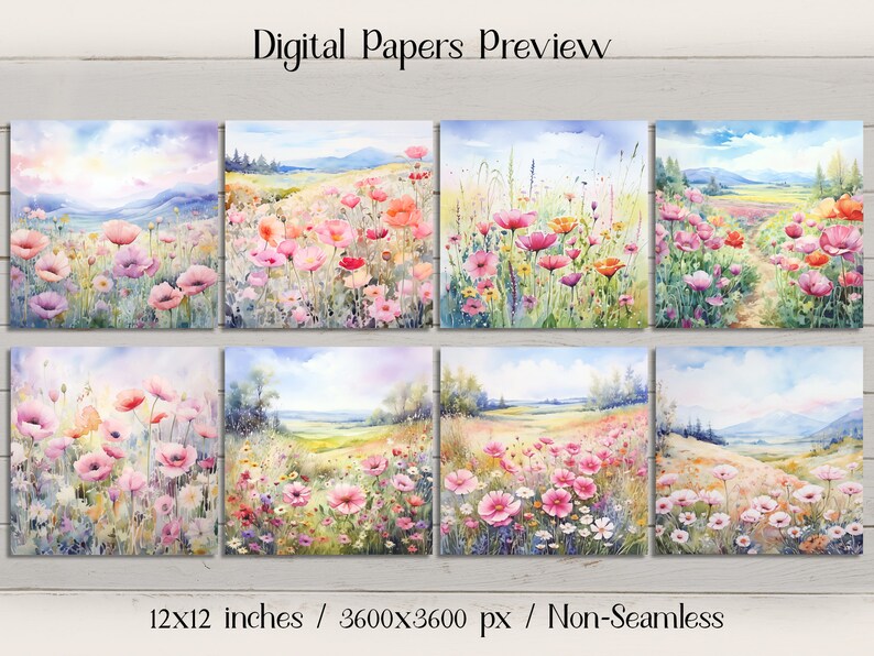 Spring Floral Digital Paper Pack: Watercolor Flower Backgrounds ...
