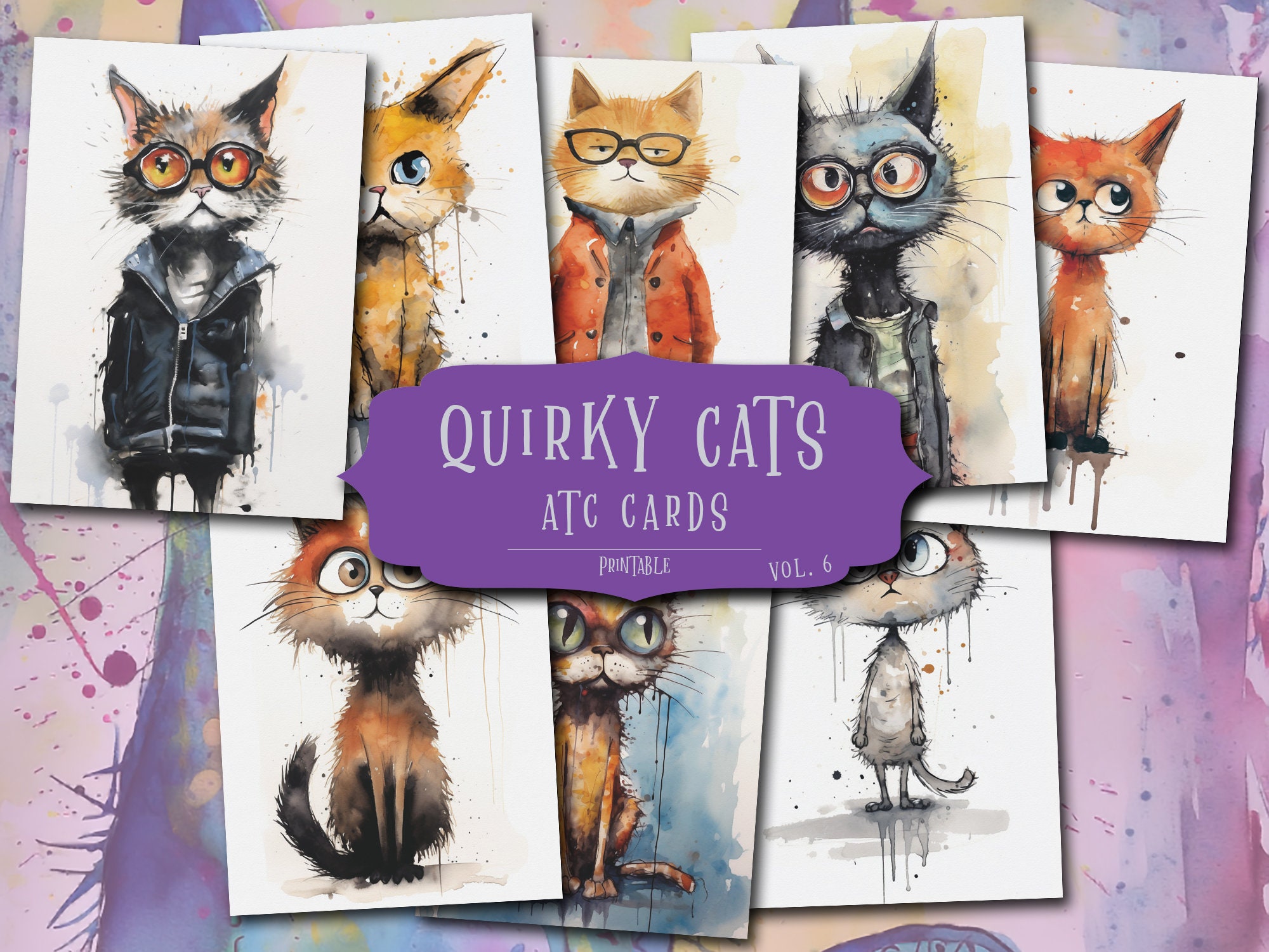 Whimsical Cat ATC Cards: Printable Ephemera (commercial Use, Digital ...