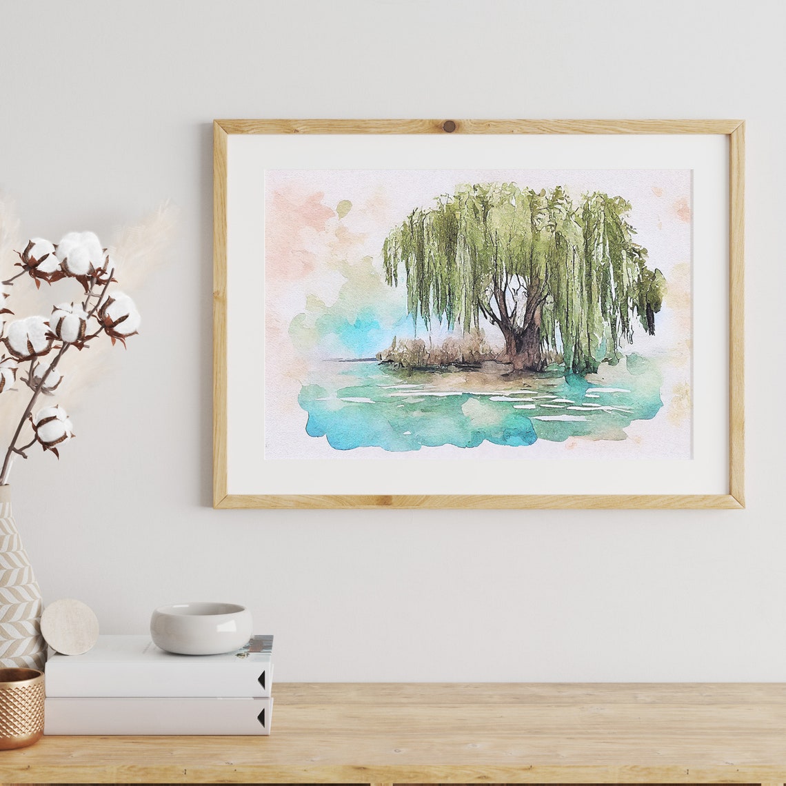 Willow Tree Watercolor Print Boho Wall Decor Weeping Willow - Etsy