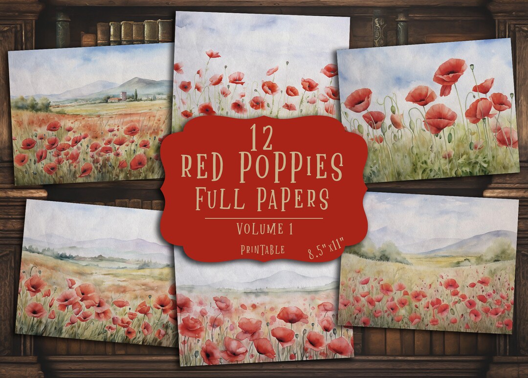 Red Poppies Scrapbooking Papers Floral Scrapbook Sheets - Etsy
