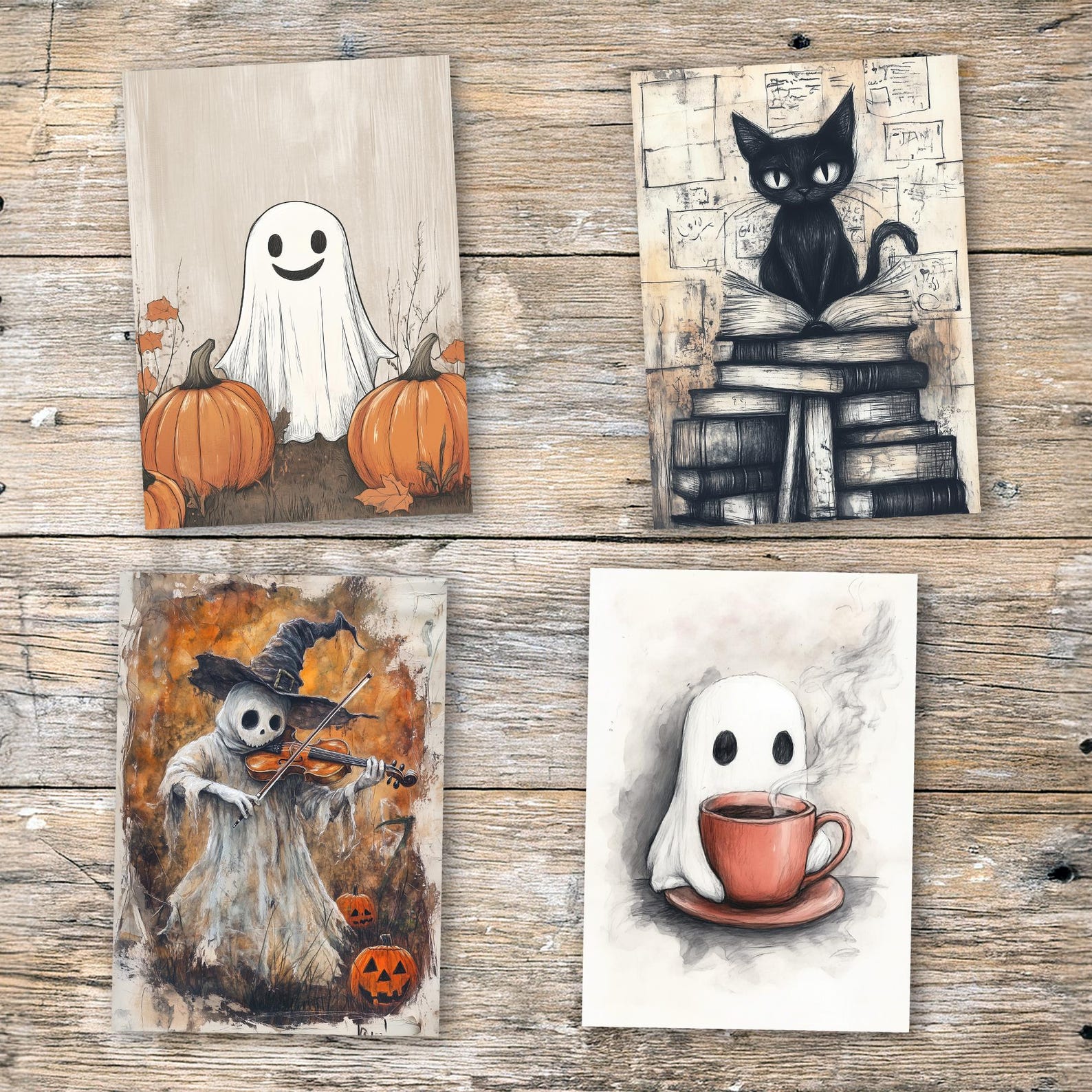 Halloween ATC Cards: Spooky Ghost, Black Cat, Witch (digital Download ...