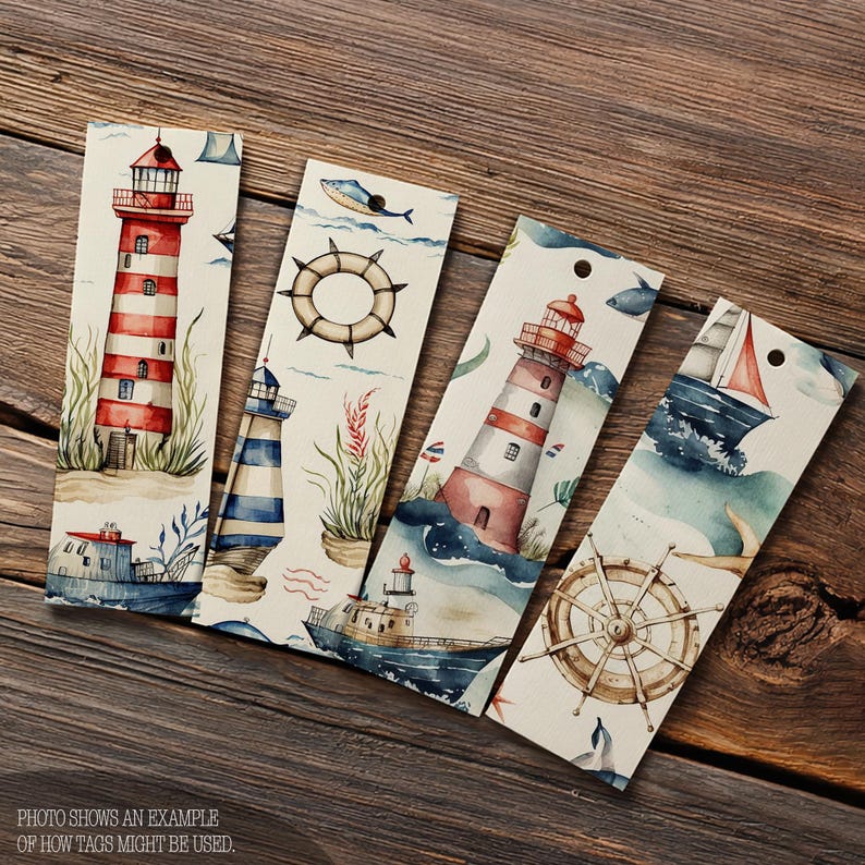 Nautical Printable Bookmarks: Lighthouse Ocean Marine Tags (digital ...