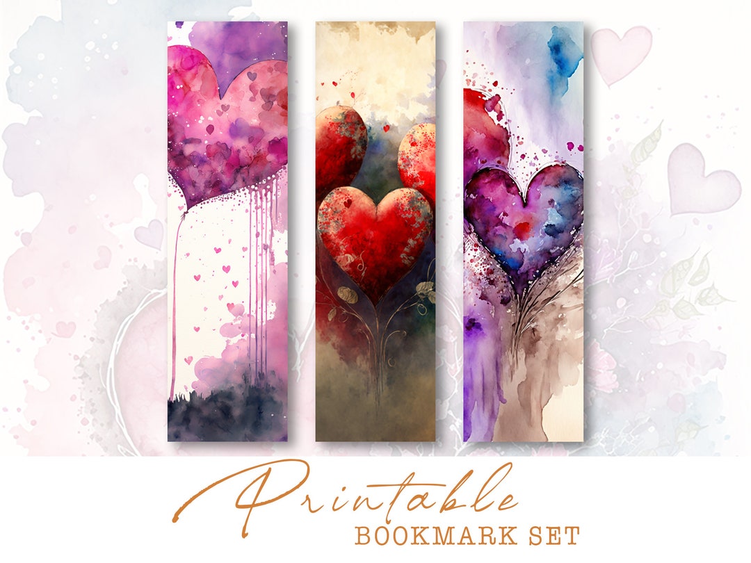 Valentine Printable Bookmarks Set, Love Bookmarks, Hearts Digital ...