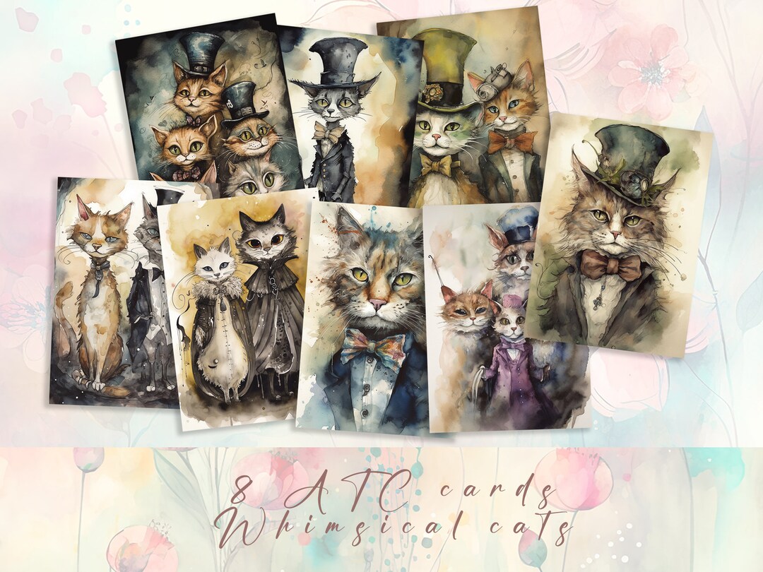 Steampunk Cats ATC Cards: Printable Ephemera for Junk Journals (digital ...