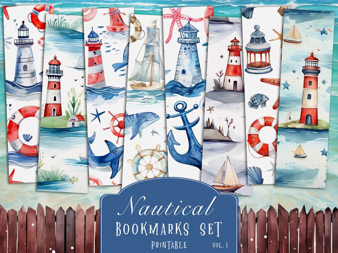 Nautical Printable Bookmarks, Ocean Scrapbook Paper, Coastal Junk ...
