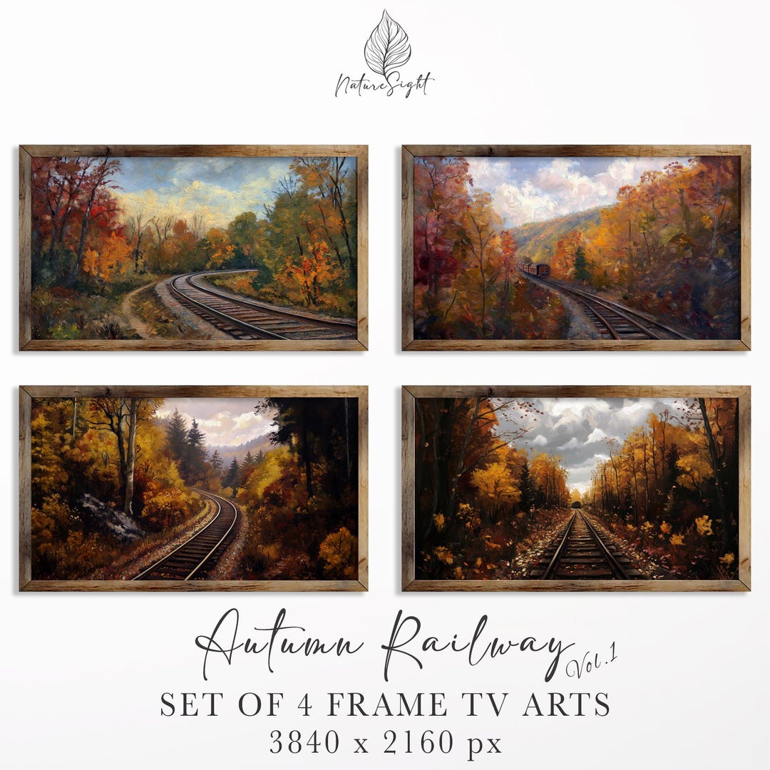 Autumn Train Frame TV Art, Fall Railway Digital Art, Vintage Train ...