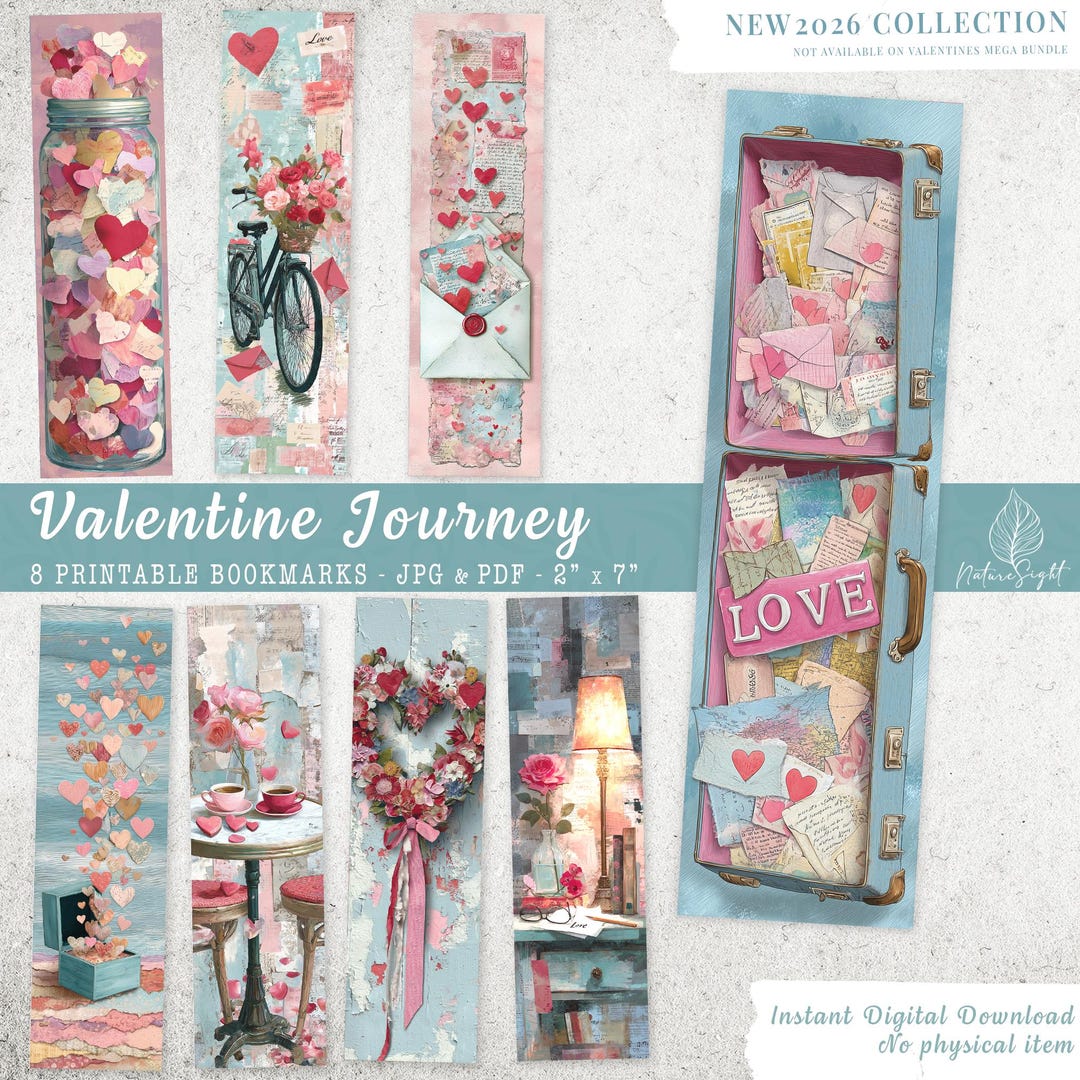 Valentine Journey Printable Bookmarks: Romantic Collage Reading Gift ...