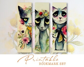 Set of 12 Cute Cat and Books Printable Bookmarks Adorable - Etsy