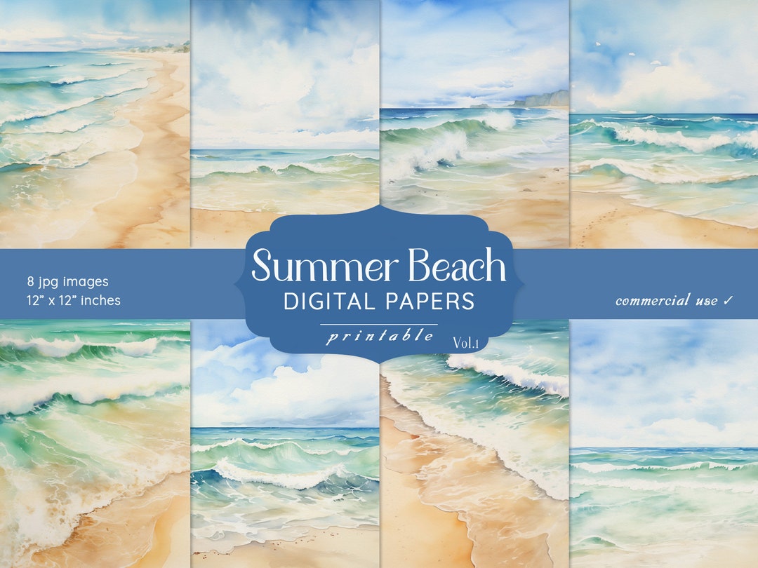 Summer Beach Digital Paper Pack, Beach Scrapbooking Kit, Vacation ...