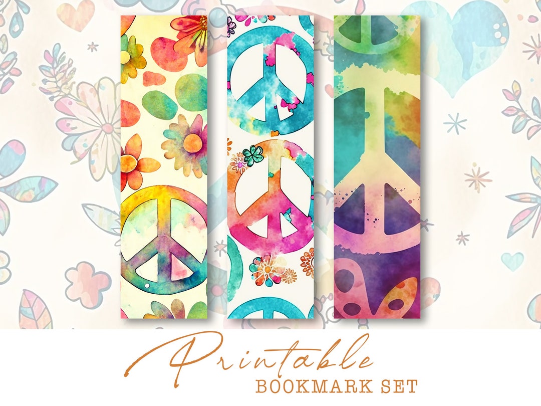 Boho Peace Sign Printable Bookmarks: Hippie Reader Gift (digital ...