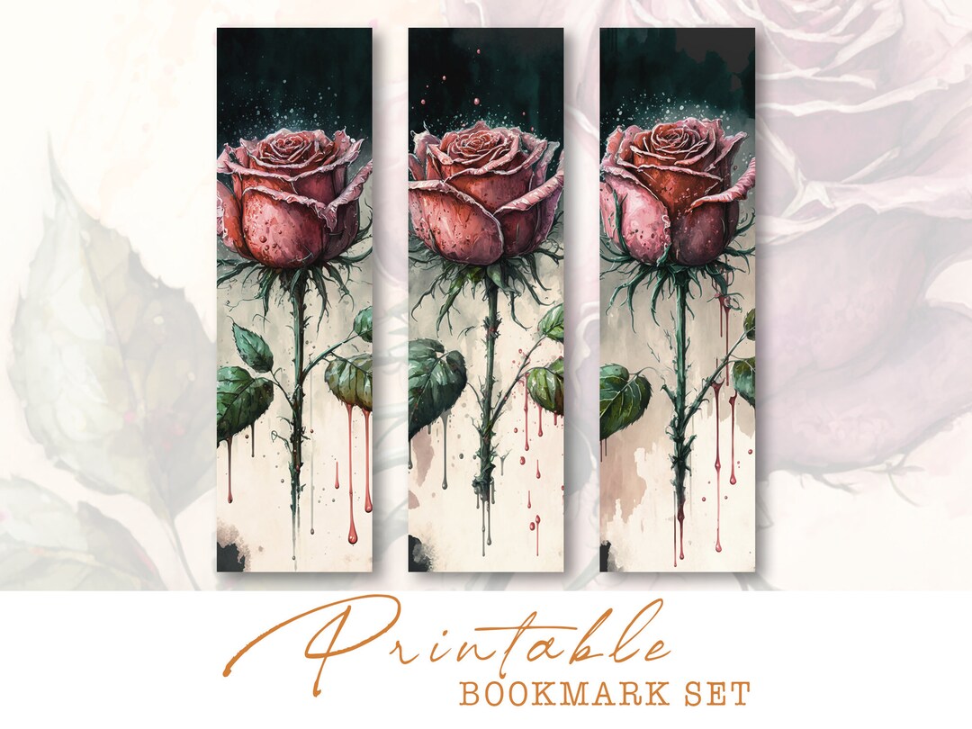 Grunge Roses Printable Bookmarks, Gothic Ephemera, Dark Academia ...