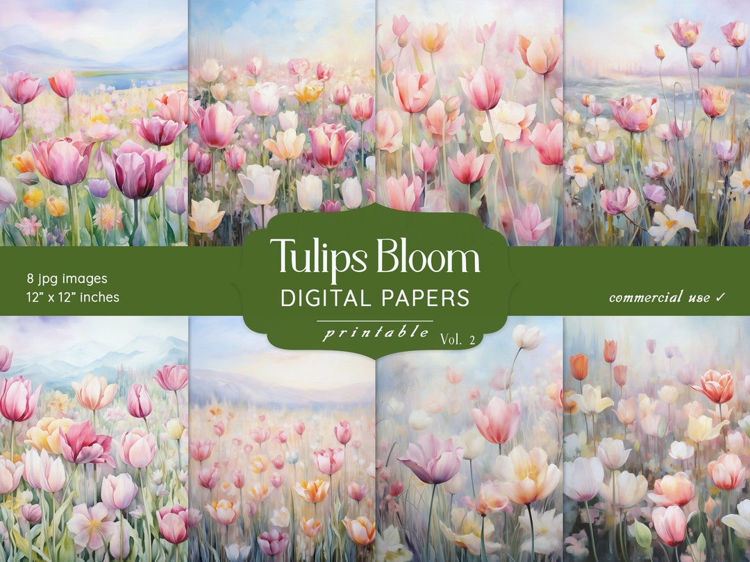 Spring Digital Papers, Tulip Digital Scrapbooking Papers, Floral Junk ...