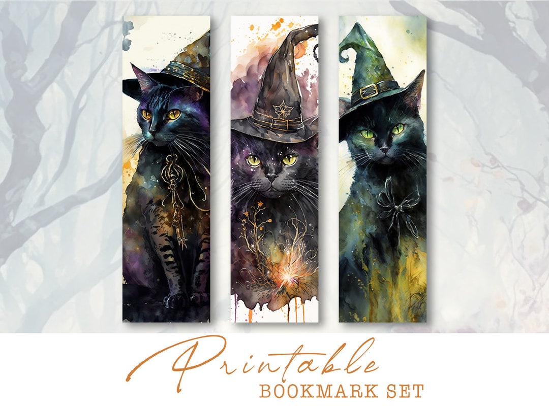 Witch Cats Printable Bookmarks: Spooky Halloween Ephemera (digital ...