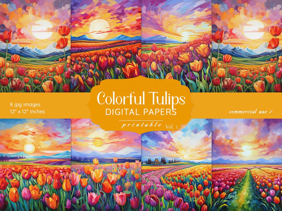 Spring Tulip Digital Paper – Floral Scrapbook and Collage Kit (digital ...