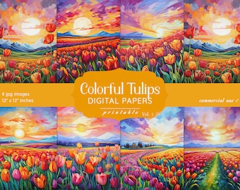 Spring Tulip Digital Paper – Floral Scrapbook and Collage Kit (digital ...
