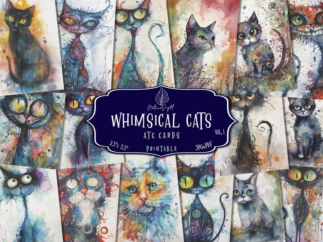 Whimsical Cats ATC Cards: Printable Fantasy Art (digital Download) - Etsy