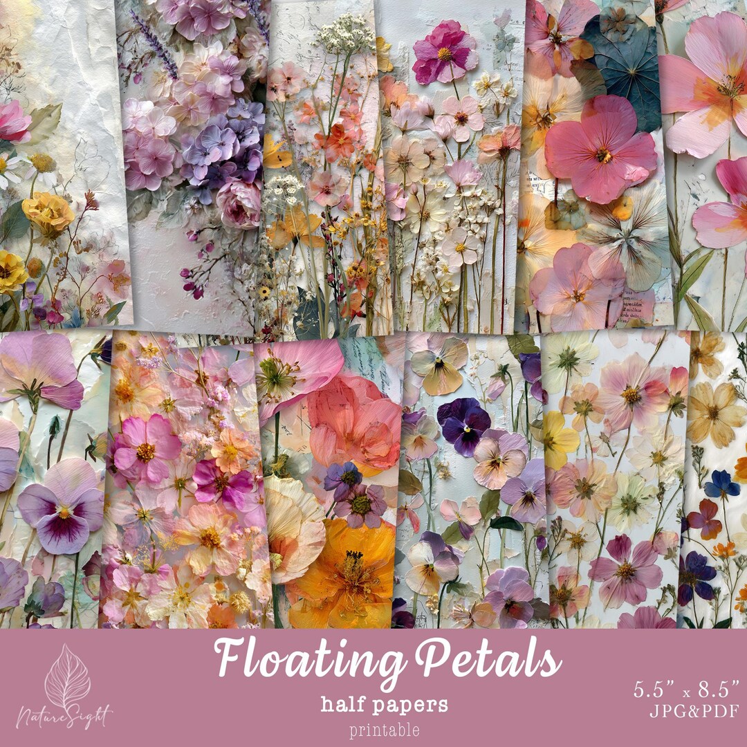 Floral Scrapbook Papers: Vintage Flowers Collage Half Papers (digital ...
