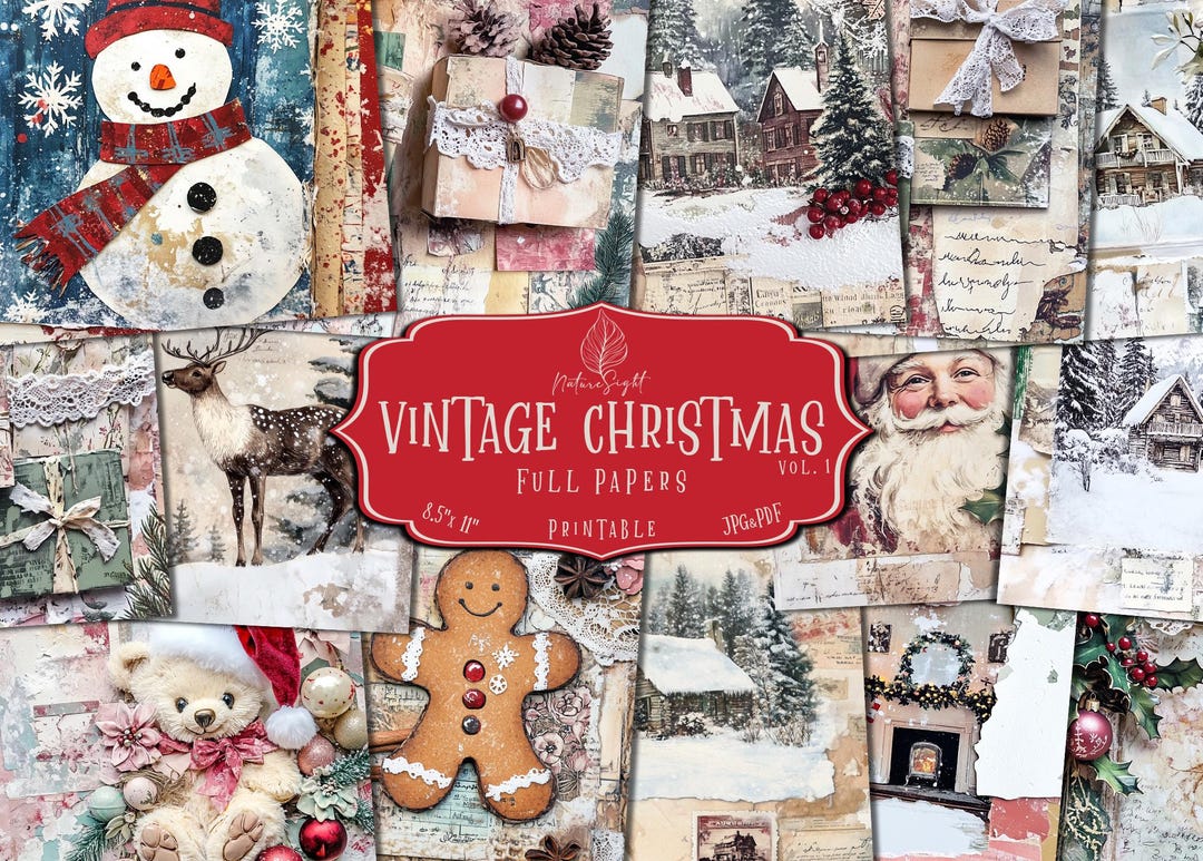Vintage Christmas Digital Papers | Holiday Scrapbook & Printable ...