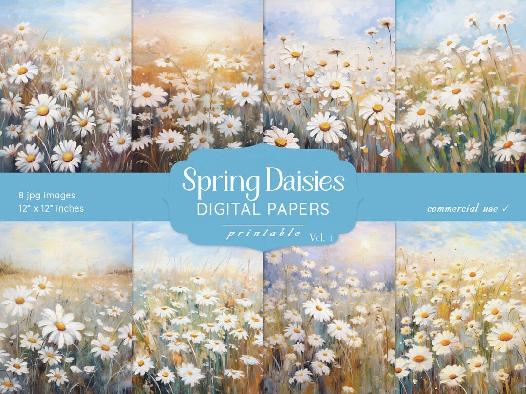 Spring Daisy Digital Paper, Floral Digital Scrapbook Paper, Boho ...