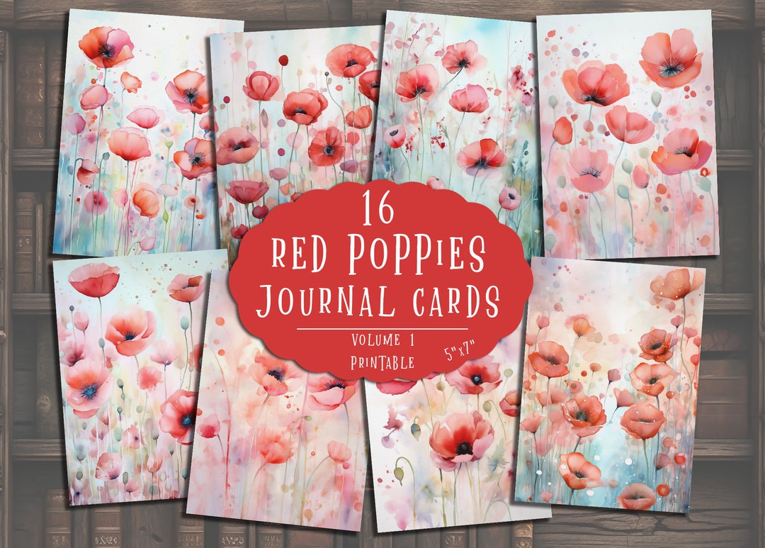 Poppy Printable Cards, Floral Junk Journal Supplies, Poppies ...
