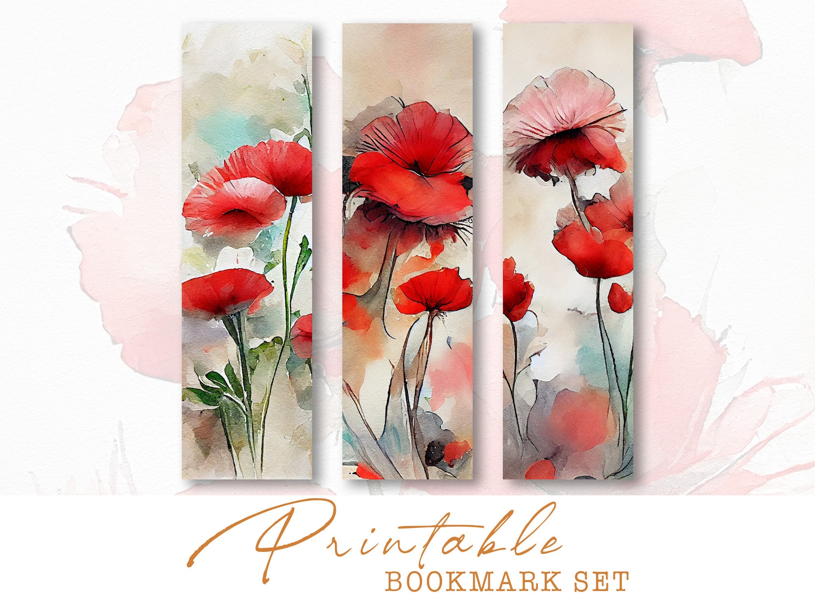 Printable Poppy Bookmarks: Watercolor Floral Set (digital Download) - Etsy