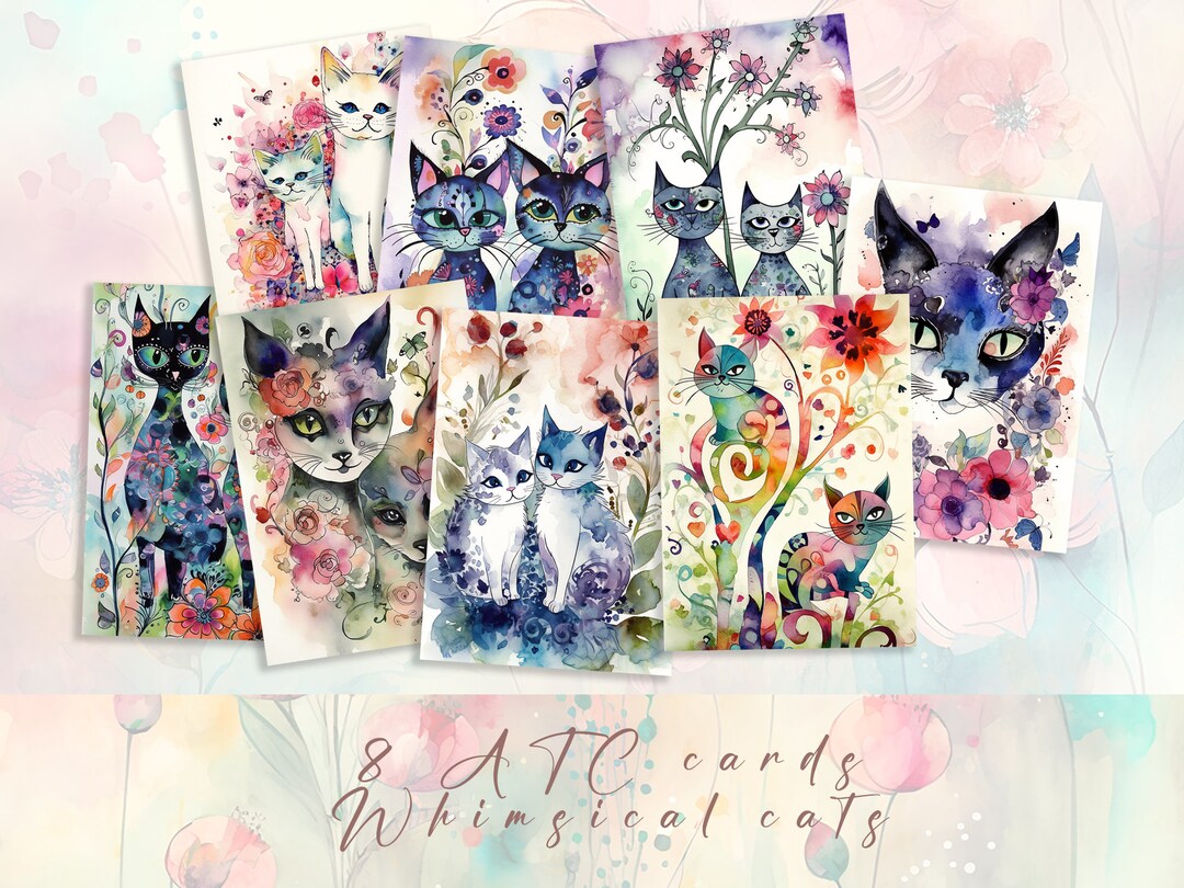 Cats Collage Sheets: Floral ATC Cards for Junk Journals (digital ...
