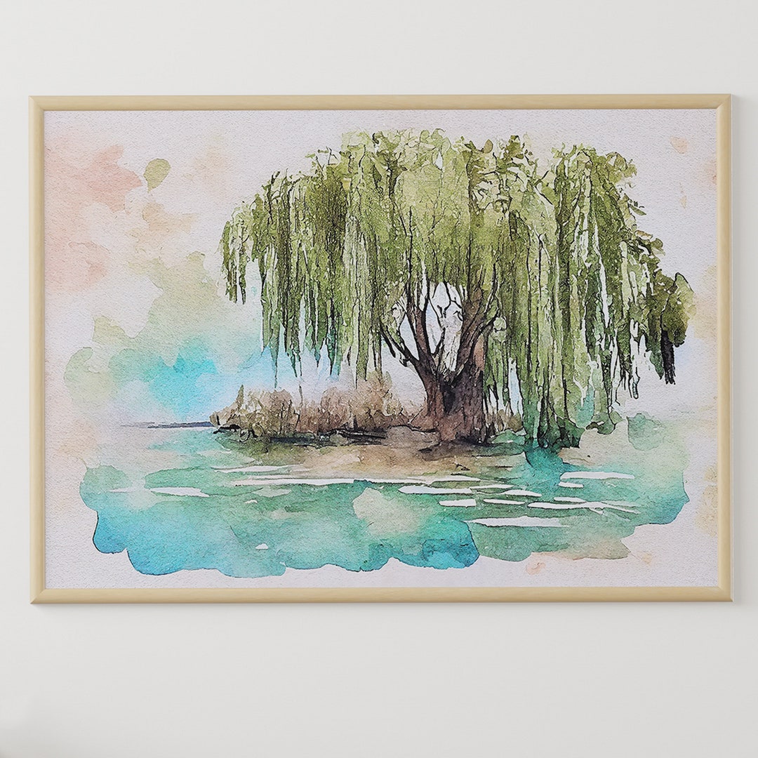 Willow Tree Watercolor Print, Boho Wall Decor, Weeping Willow Printable ...