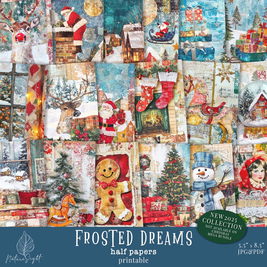 Christmas Scrapbook Half Papers | Vintage Holiday Printables Pack ...