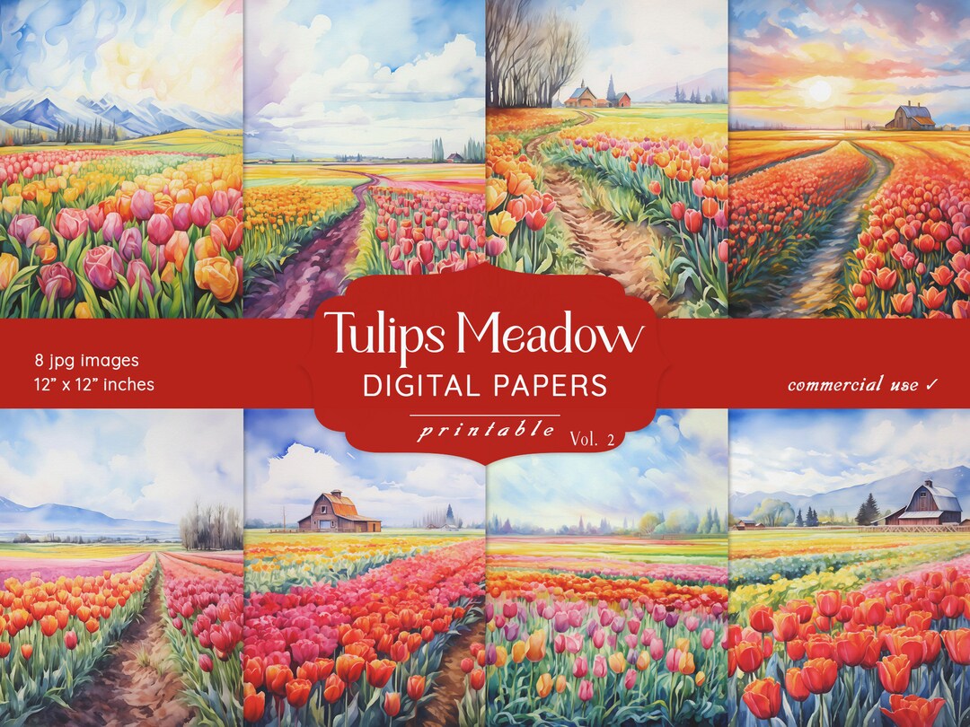 Tulip Digital Paper, Watercolor Flowers Scrapbook, Tulip Blossom ...