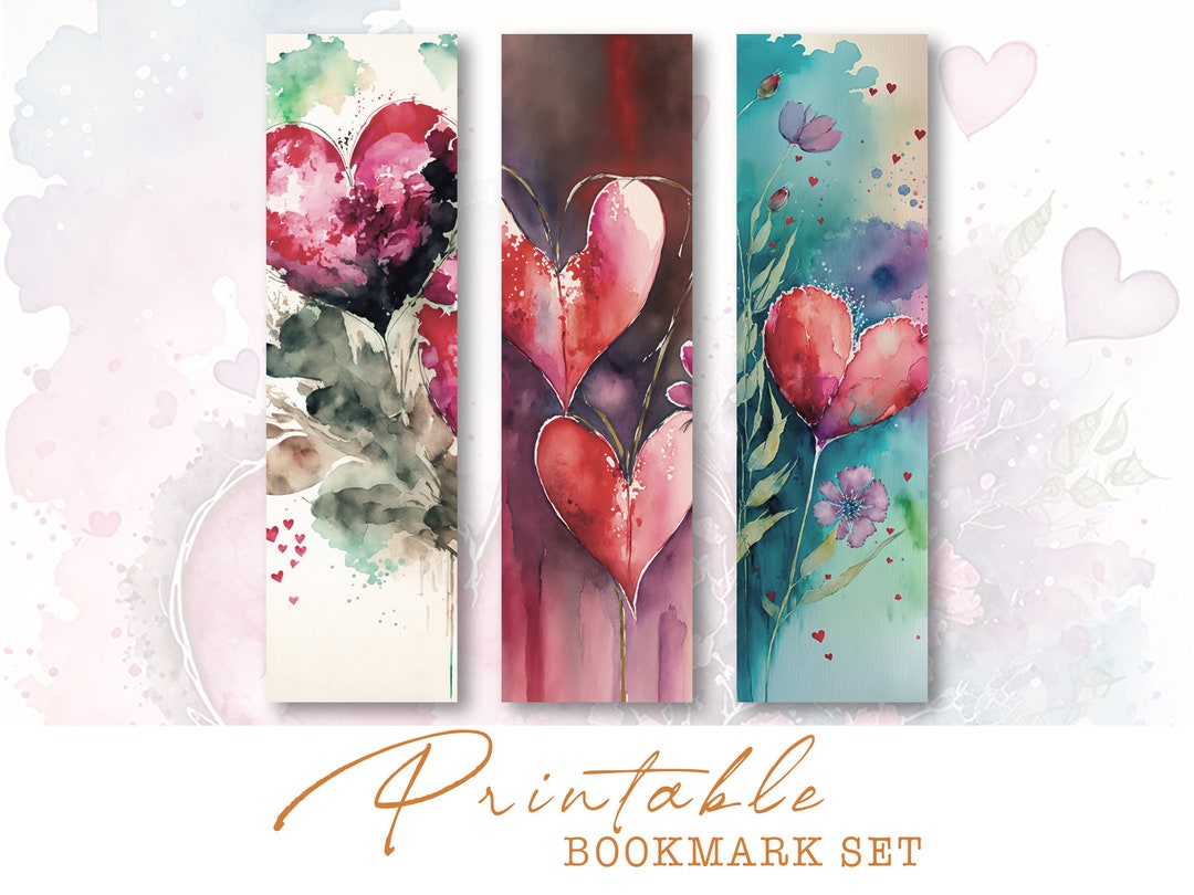 Valentine Heart Bookmarks: Watercolor Printable Set (digital Download ...