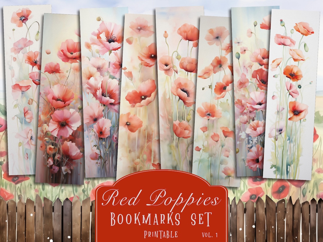 Red Poppy Bookmarks | Floral Printable Ephemera | Junk Journal Poppies ...