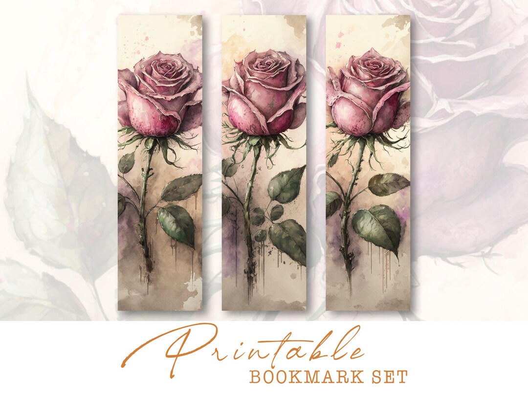 Red Rose Printable Bookmarks, Floral Ephemera, Gothic Rose Watercolor ...