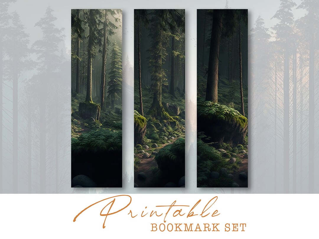 Enchanted Forest Printable Bookmarks, Green Forest Ephemera, Nature ...