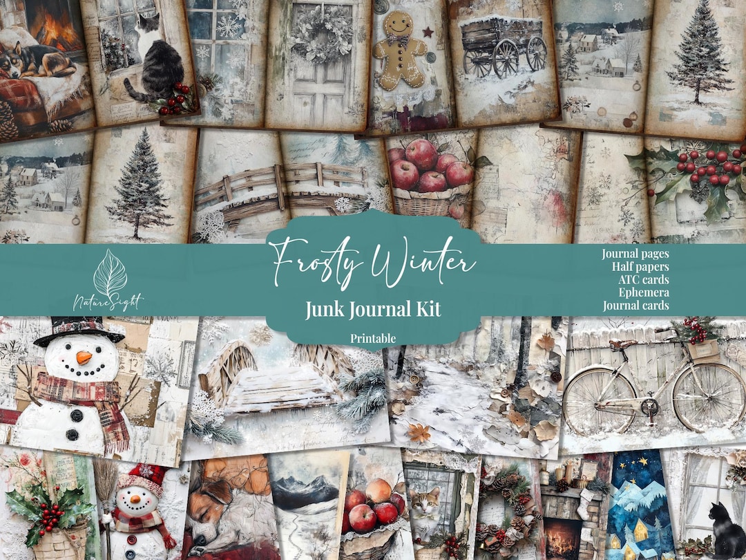 Frosty Winter Junk Journal Kit: Printable Ephemera, Cards (digital ...
