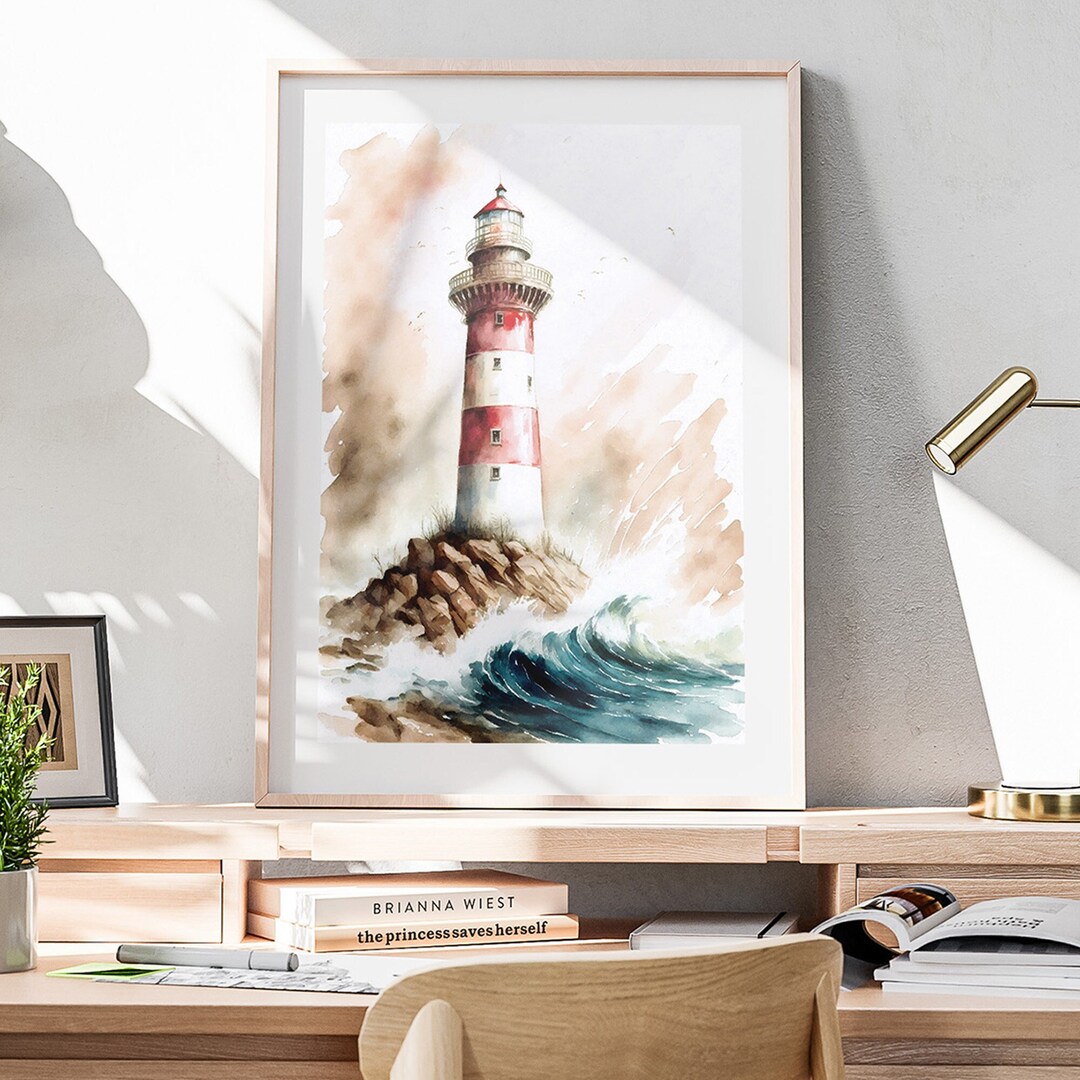 Lighthouse Digital Print Watercolor Wall Art Nautical - Etsy
