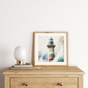 Lighthouse Watercolor Painting, Nautical Printable Wall Art, Coastal ...
