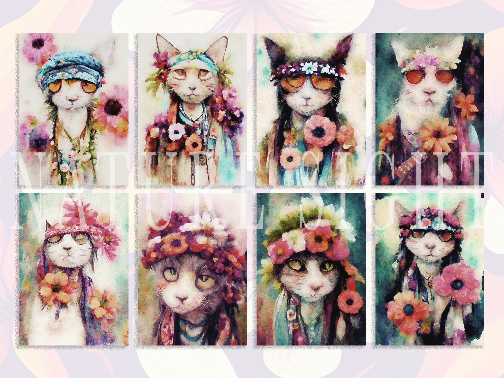 Floral Cats Digital ATC Cards Printable Artist Trading Cards - Etsy
